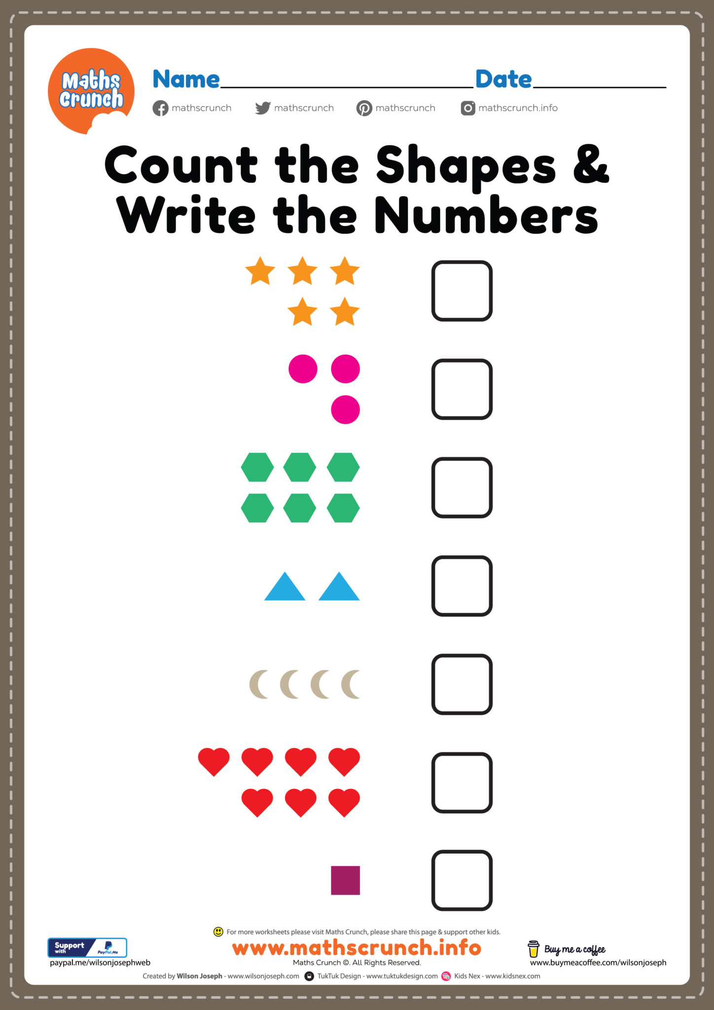 Math Worksheet for Counting Shapes - Free Printable PDF