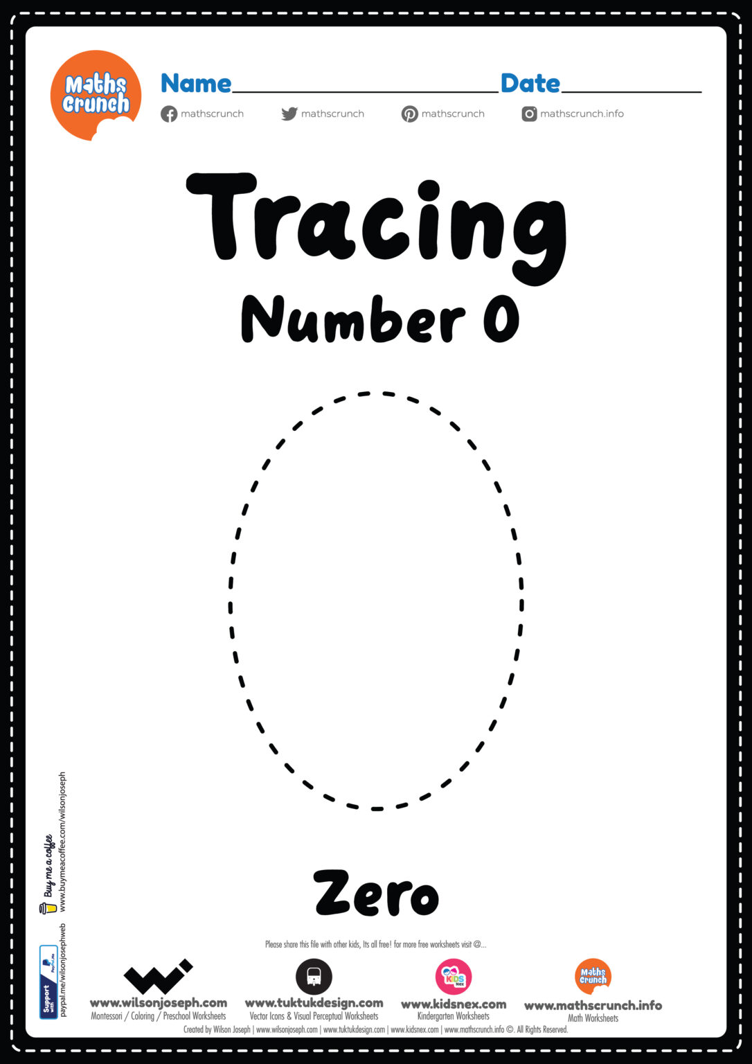 Tracing Number 0 Worksheet for kids - Free Printable PDF