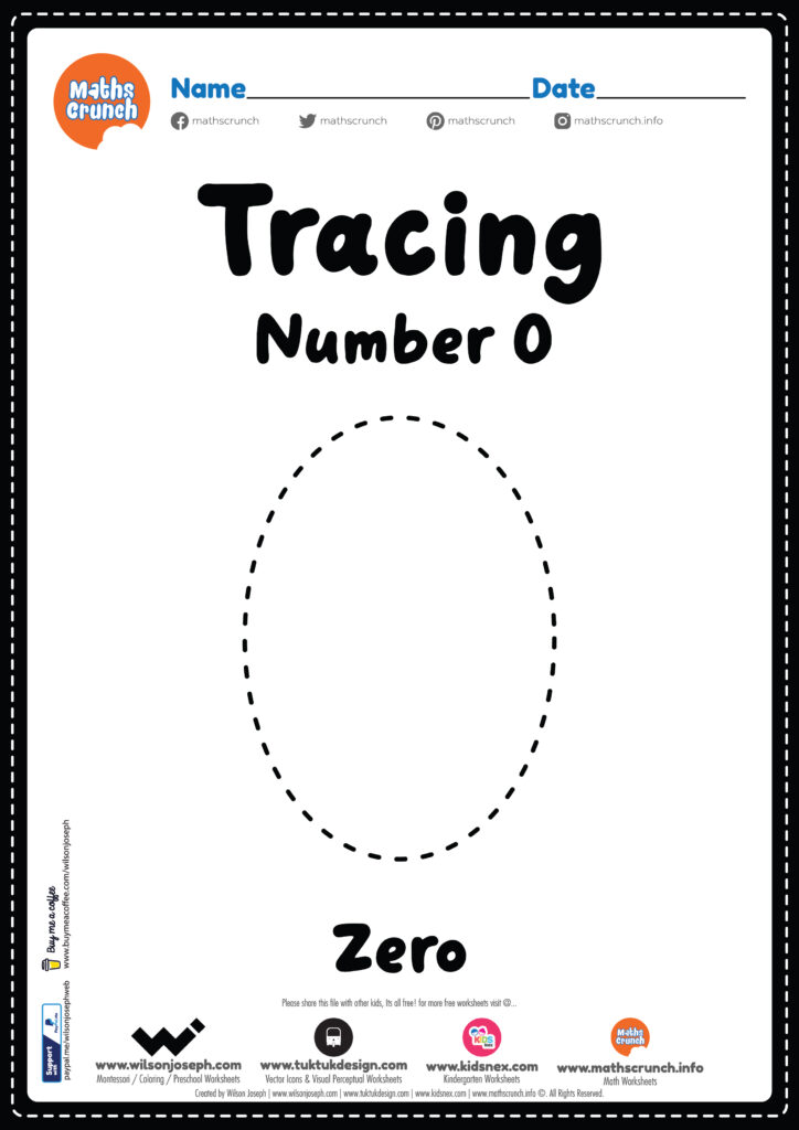 Tracing Number 0 Worksheet for kids - Free Printable PDF