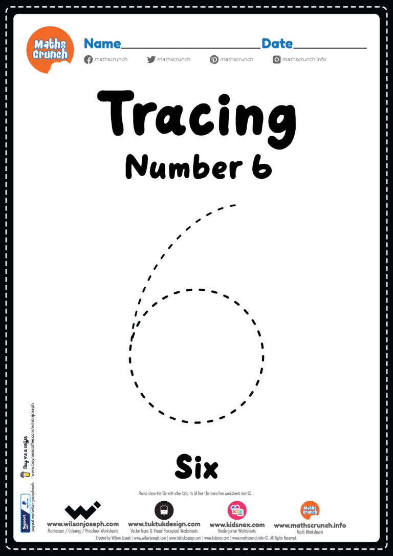 Tracing Number 6 Worksheet for kids - Free Printable PDF