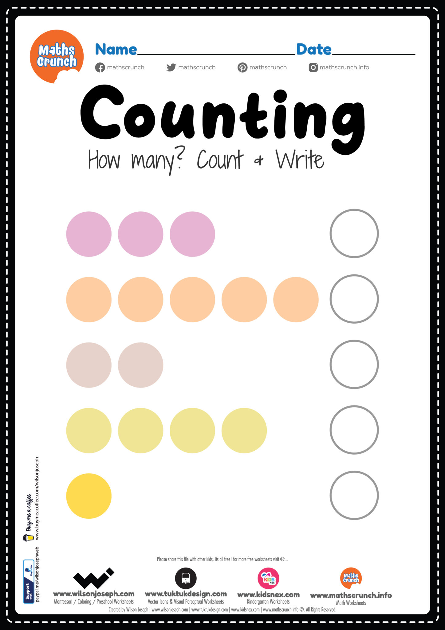 Math Worksheet, Counting Colors Free Printable PDF for Kids
