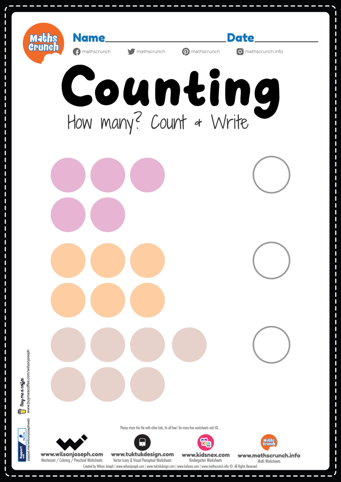 Number Worksheet, Counting Colors - Free Printable PDF for Kids